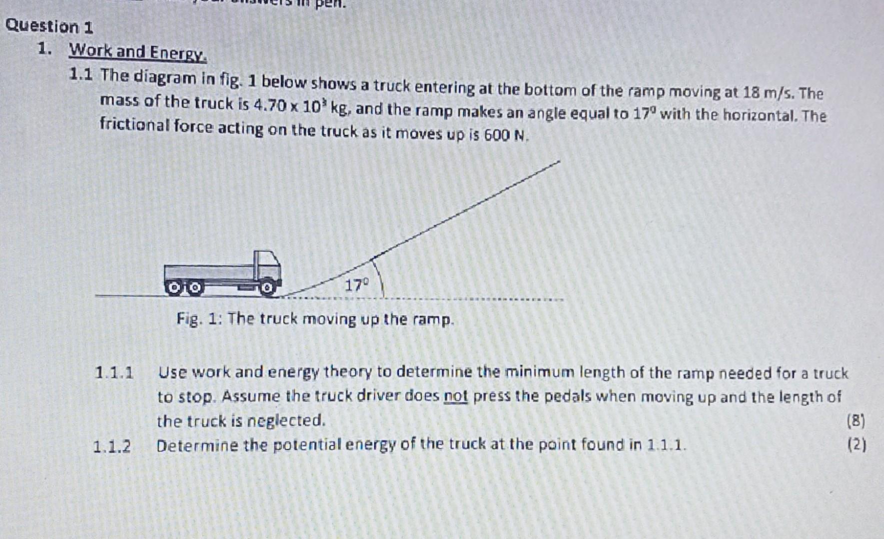 Solved Work and Energy 1.1 The diagram in fig. 1 below shows | Chegg.com