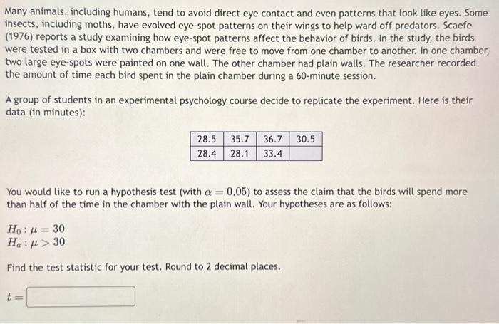Solved Many animals, including humans, tend to avoid direct | Chegg.com