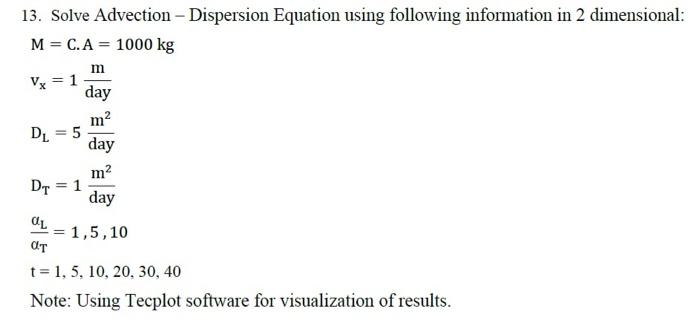 13 Solve Advection Dispersion Equation Using