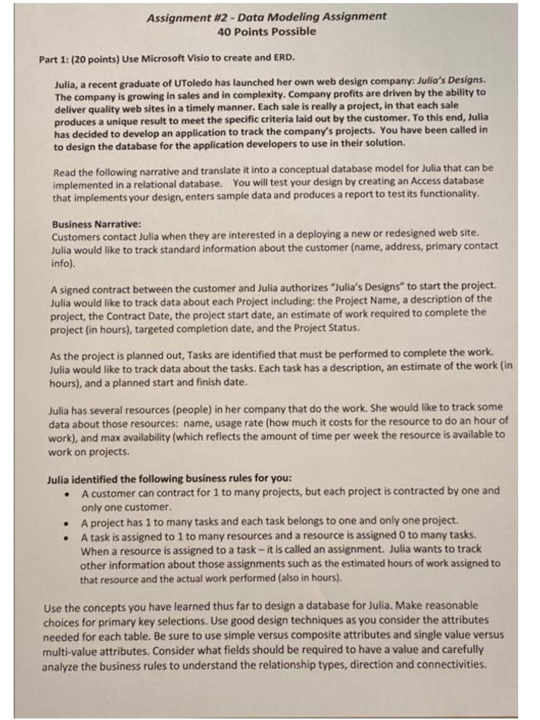 Solved Assignment #2 - Data Modeling Assignment 40 Points | Chegg.com