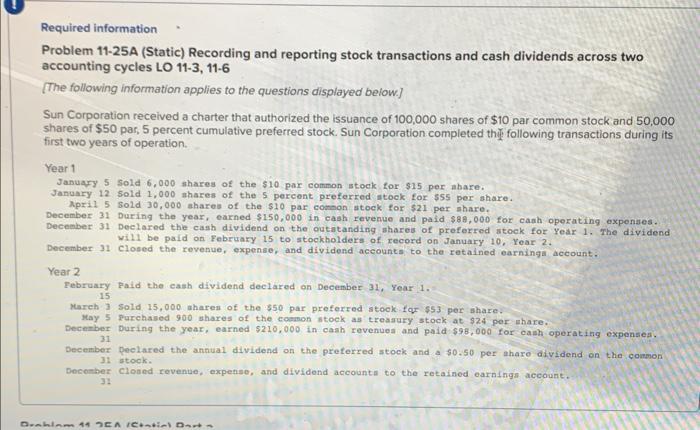 Solved Required information Problem 11-25A (Static) | Chegg.com