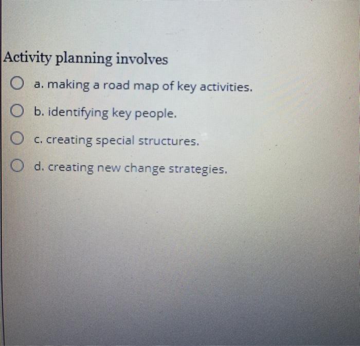 Solved Activity planning involves O a. making a road map of | Chegg.com