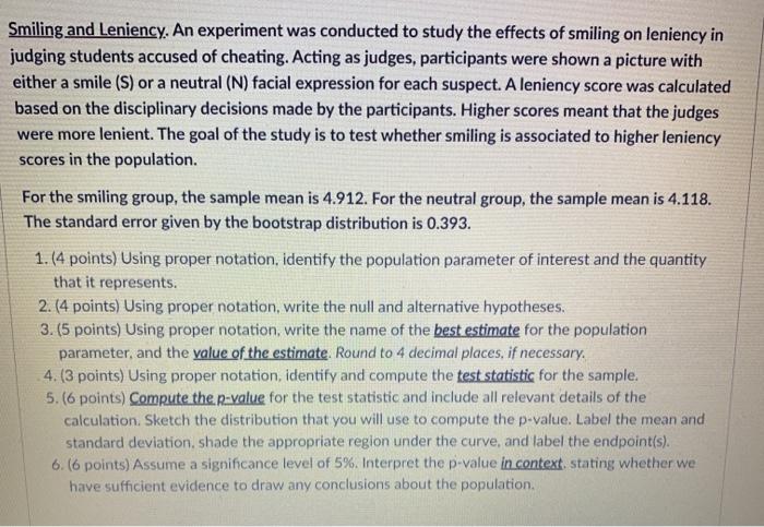 Solved Smiling and Leniency. An experiment was conducted to | Chegg.com