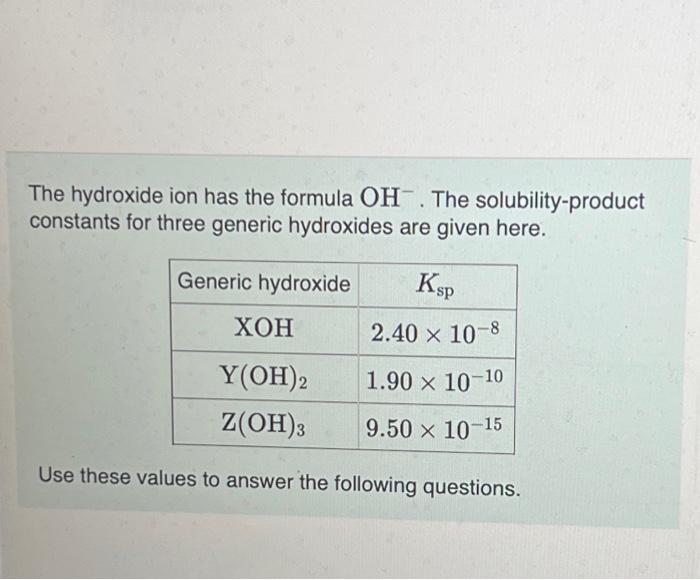 Solved The hydroxide ion has the formula OH−. The | Chegg.com