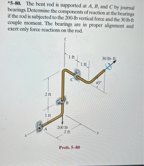 Solved *5-80. The bent rod is supported at A,B, and C by | Chegg.com