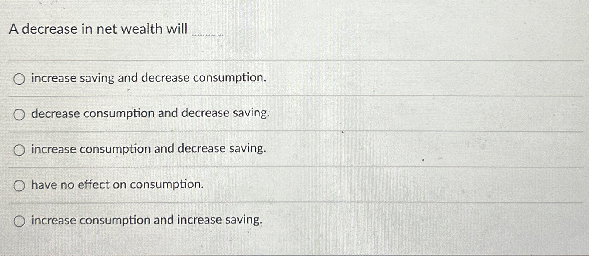 Solved A decrease in net wealth will q,increase saving and | Chegg.com