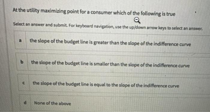 Solved At the utility maximizing point for a consumer which | Chegg.com