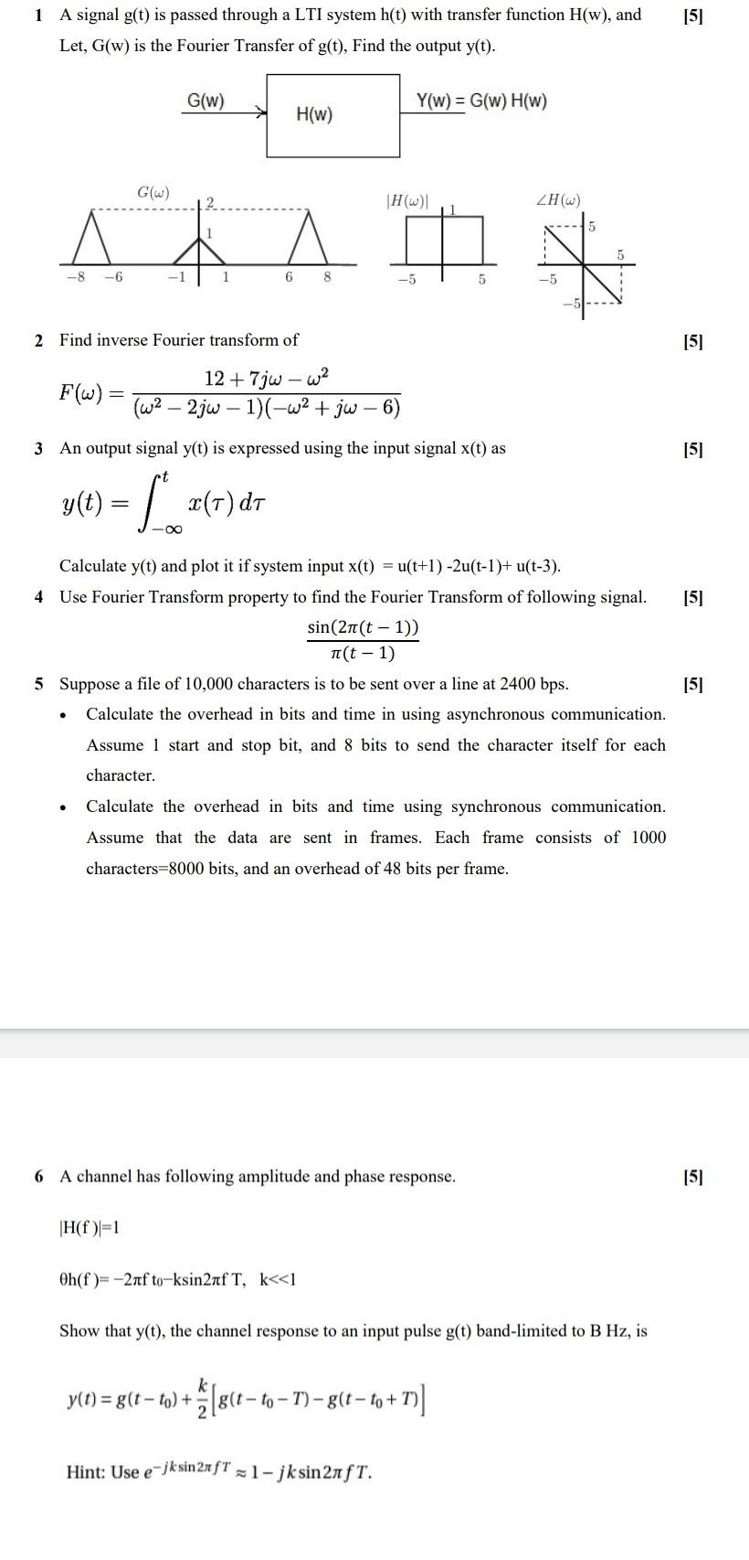 Solved 1 A signal g(t) is passed through a LTI system h(t) | Chegg.com