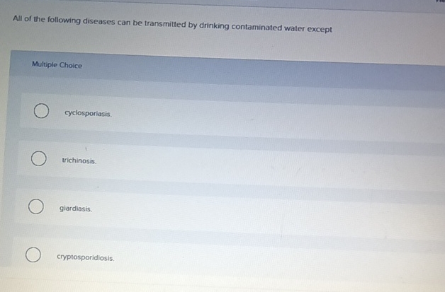 Solved All of the following diseases can be transmitted by | Chegg.com