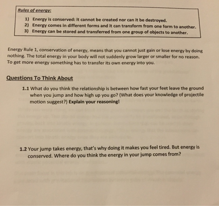 Solved Rules of energy: 1) Energy is conserved: it cannot be | Chegg.com