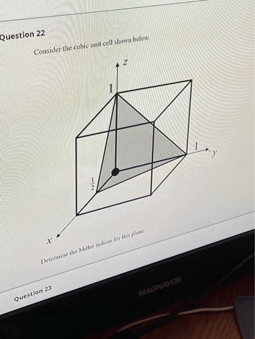 Solved Question 22 Consider the cubic unit cell shown below. | Chegg.com