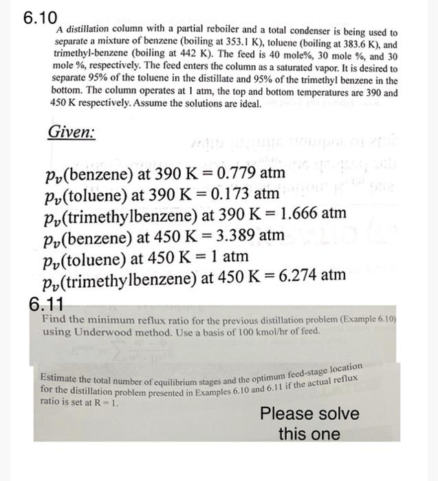 Solved 6.10 A distillation column with a partial reboiler | Chegg.com