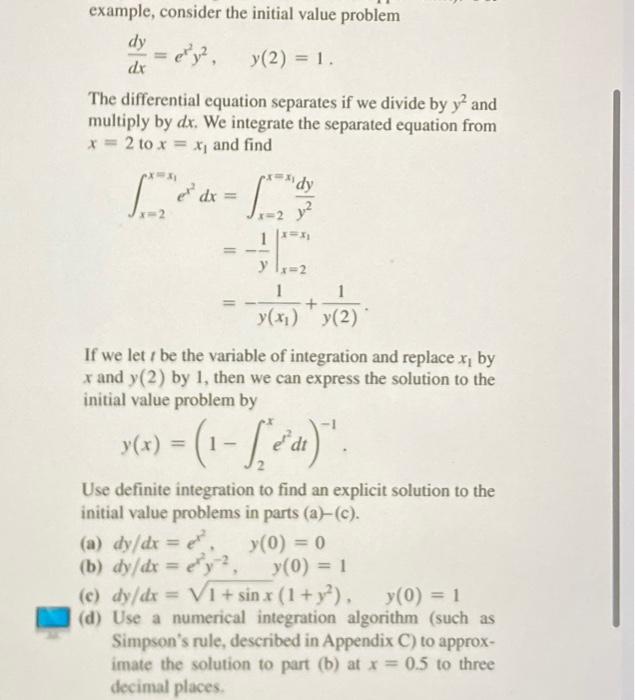 Solved example, consider the initial value problem dy dx | Chegg.com