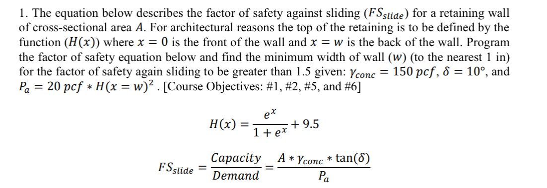 Solved The equation below describes the factor of safety | Chegg.com