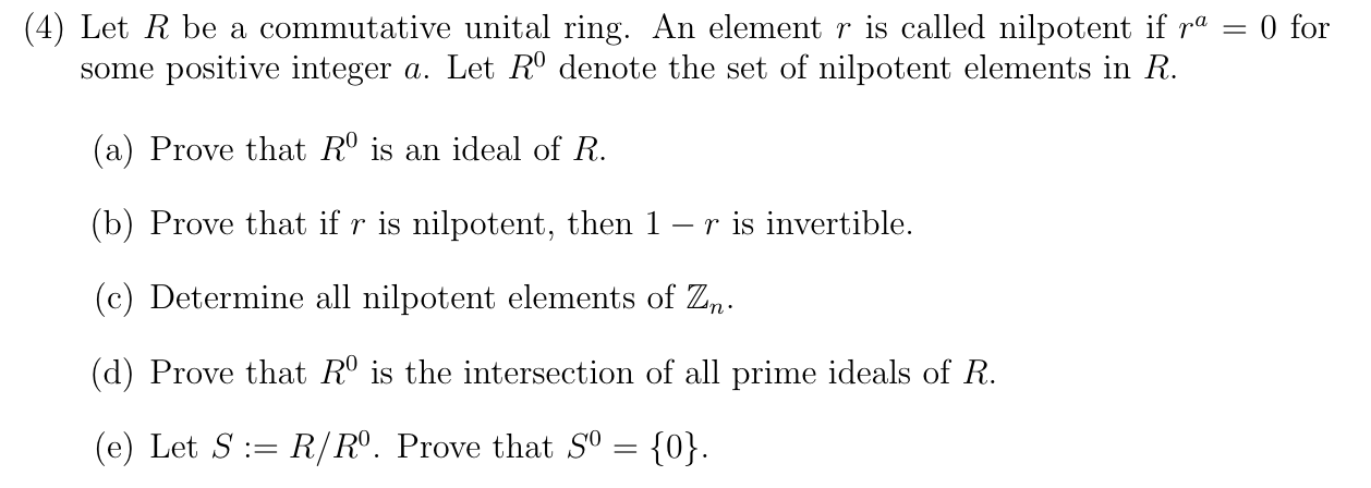 Solved (4) ﻿Let R ﻿be a commutative unital ring. An element | Chegg.com