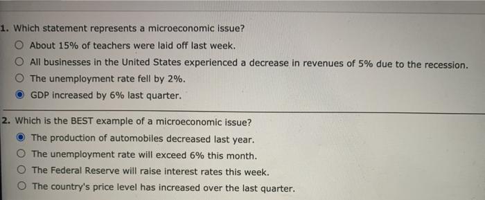 Solved 1. Which statement represents a microeconomic issue? | Chegg.com