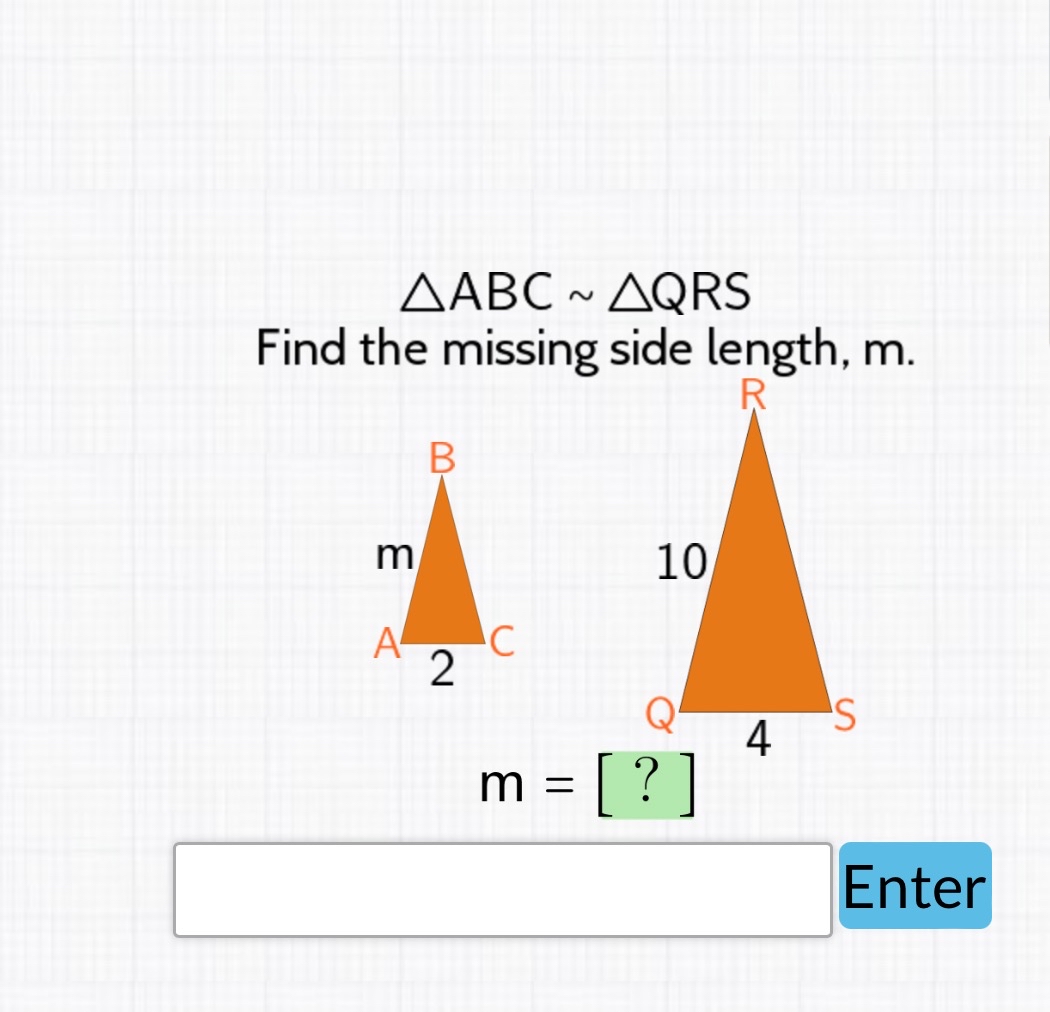 Solved ????ABC∼???QRSFind the missing side length, m. | Chegg.com