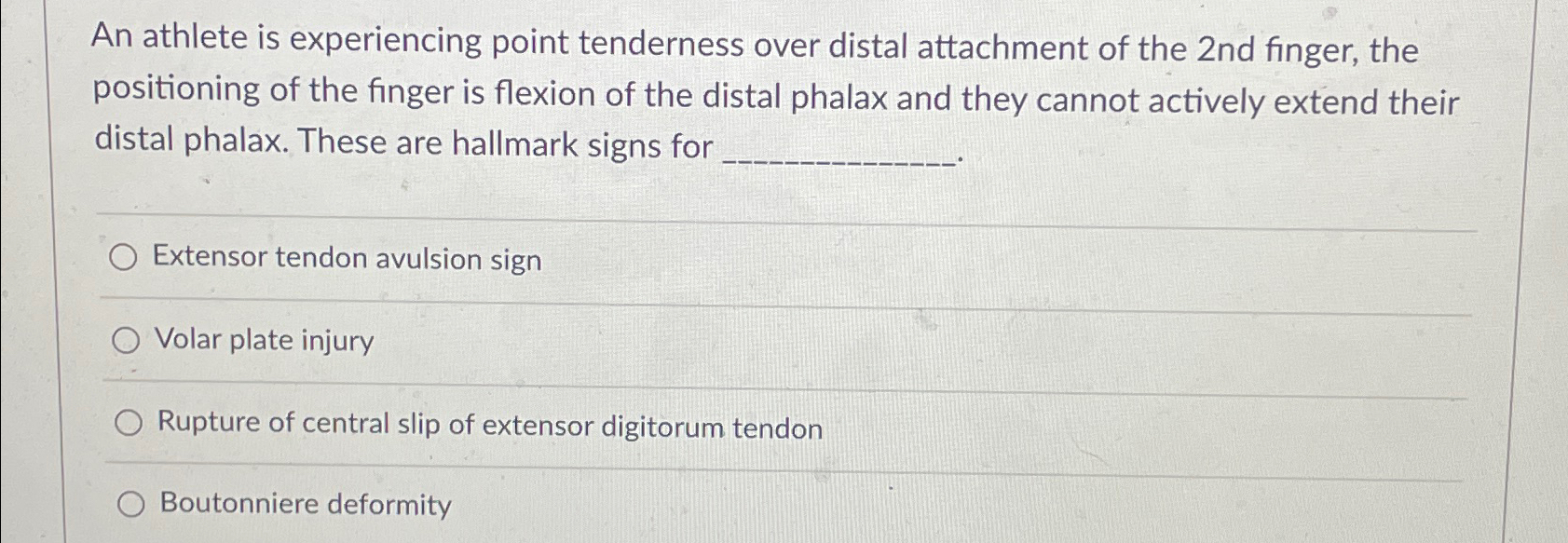 Solved An athlete is experiencing point tenderness over | Chegg.com