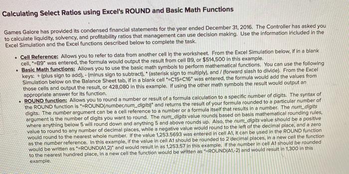 Solved Calculating Select Ratios using Excel's ROUND and | Chegg.com