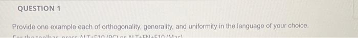Solved Provide one example each of orthogonality, | Chegg.com