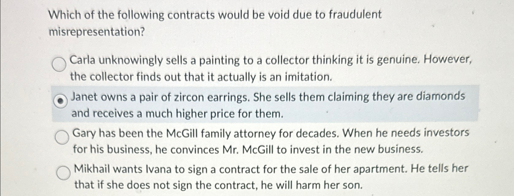 Solved Which of the following contracts would be void due to | Chegg.com