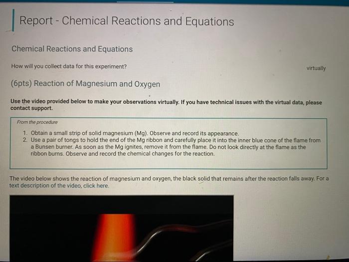 Solved Report - Chemical Reactions and Equations Chemical | Chegg.com