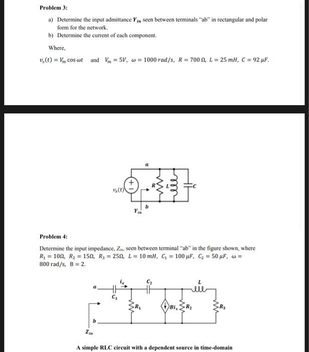 Solved Problem 3: a) Determine the input admittance Yin seen | Chegg.com