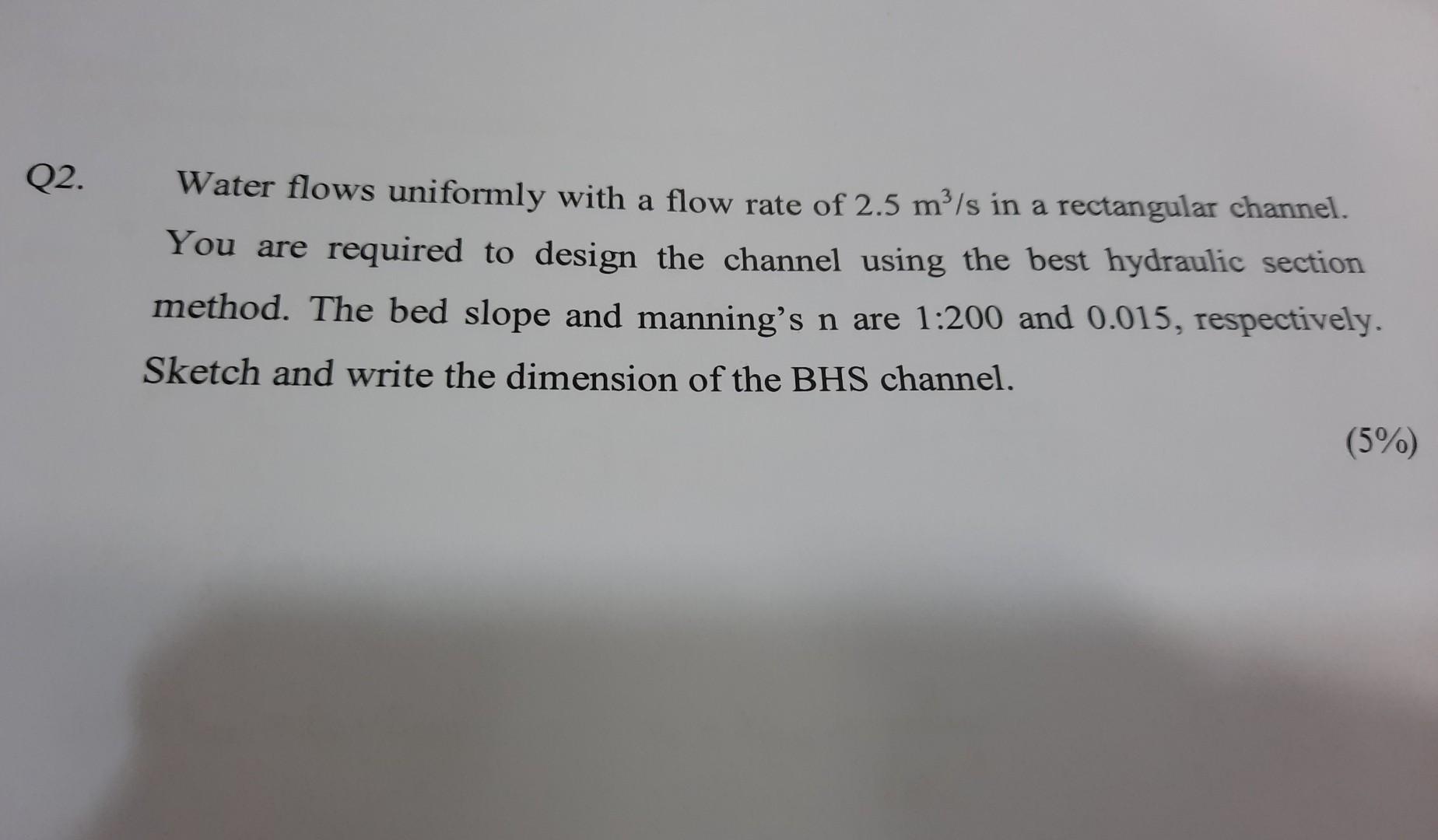 Solved Water flows uniformly with a flow rate of 2.5 m3/s in | Chegg.com