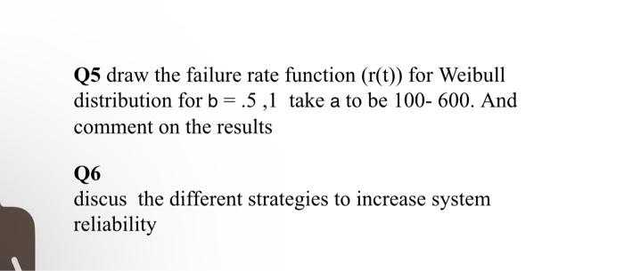 Solved Q5 draw the failure rate function (r(t)) for Weibull | Chegg.com