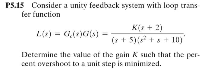 Solved P5.15 Consider a unity feedback system with loop | Chegg.com