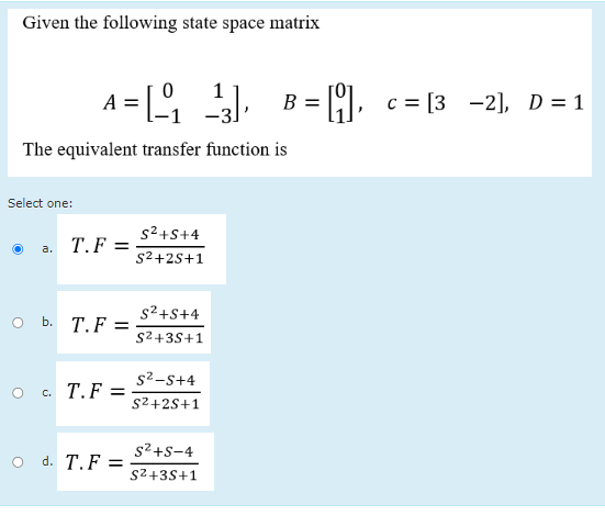 Solved Given the following state space | Chegg.com