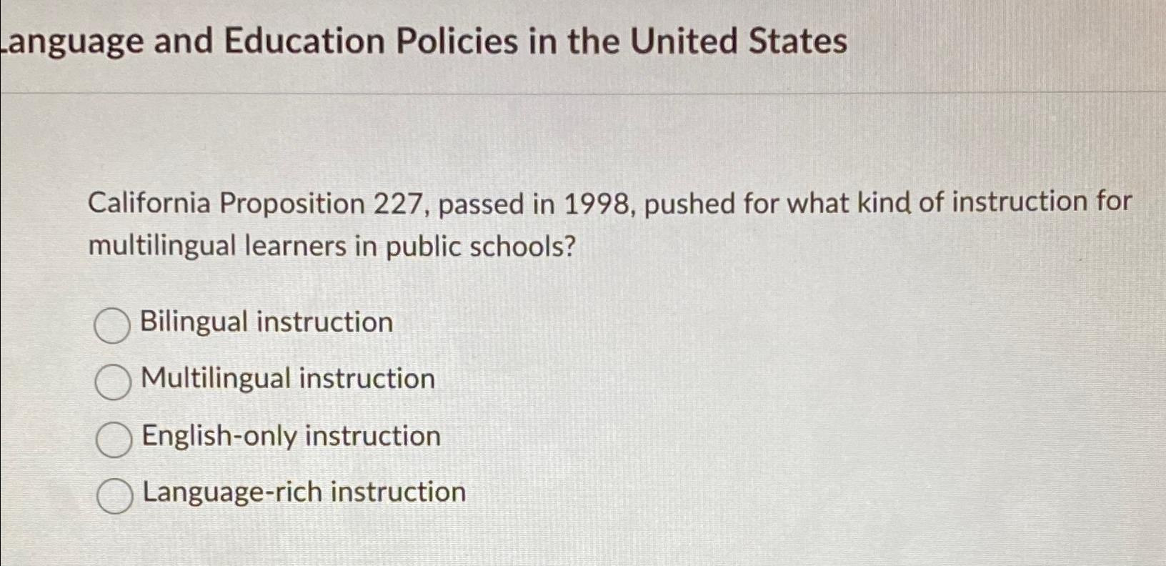 Solved anguage and Education Policies in the United | Chegg.com