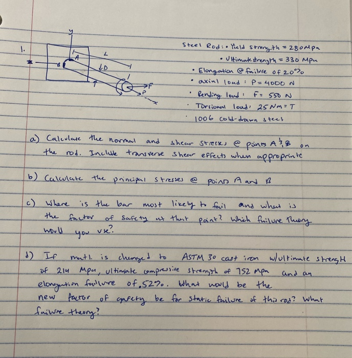 Solved 1. 2 J$ . * Steel Rod: • Yield strength - 280Mpa • | Chegg.com