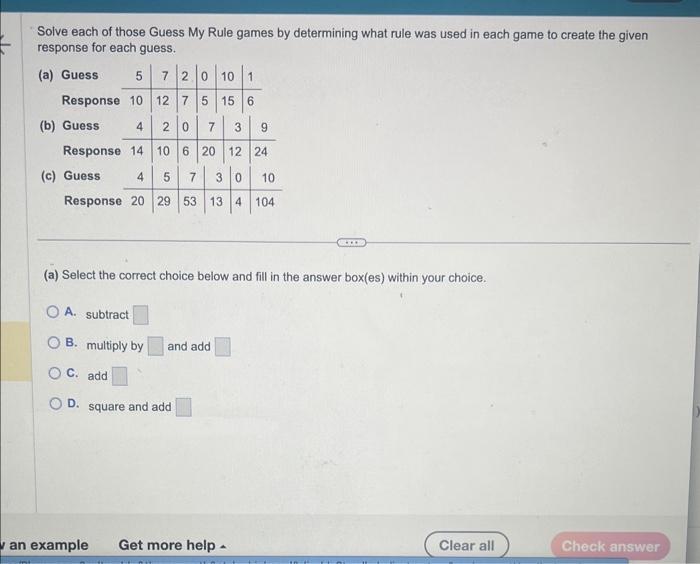 Solved Solve each of those Guess My Rule games by | Chegg.com