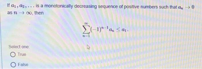 Solved If a1, 22, ... is a monotonically decreasing sequence | Chegg.com