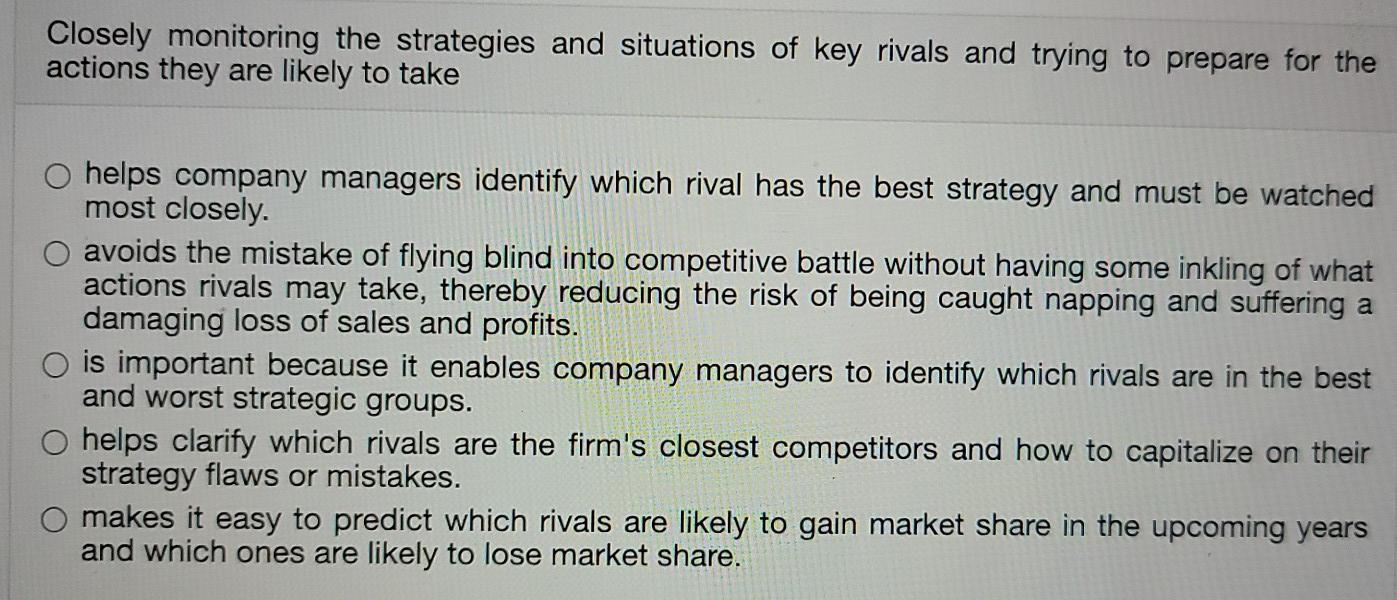 Solved Closely monitoring the strategies and situations of | Chegg.com