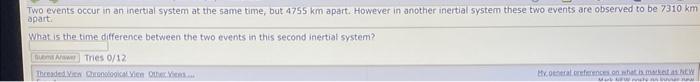 Solved Two events occur in an inertial system at the same | Chegg.com