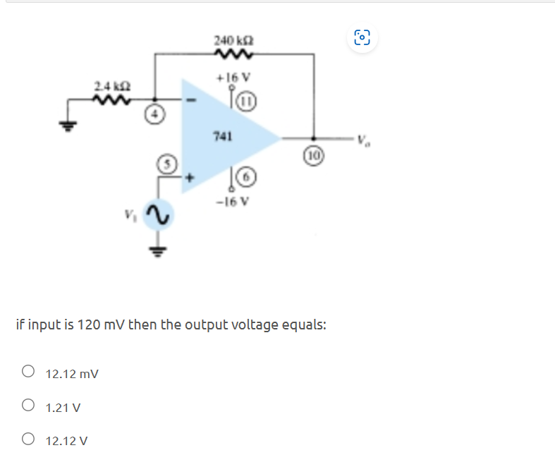 Solved if input is 120mV ﻿then the output voltage | Chegg.com
