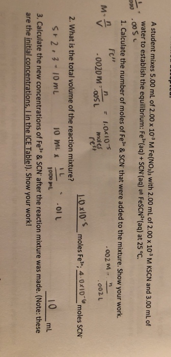 Solved ODO Ô A student mixes 5.00 mL of 2.00 x 10' M | Chegg.com