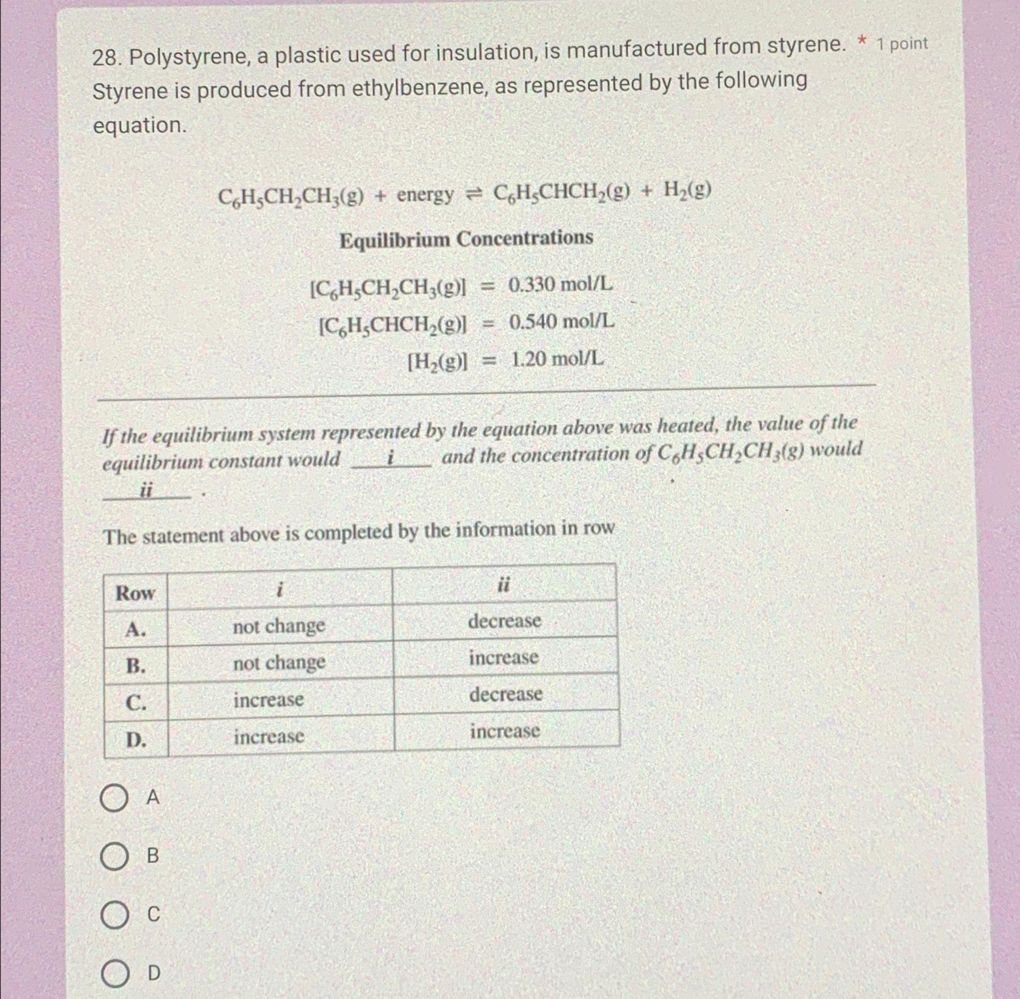 Solved Polystyrene, a plastic used for insulation, is | Chegg.com