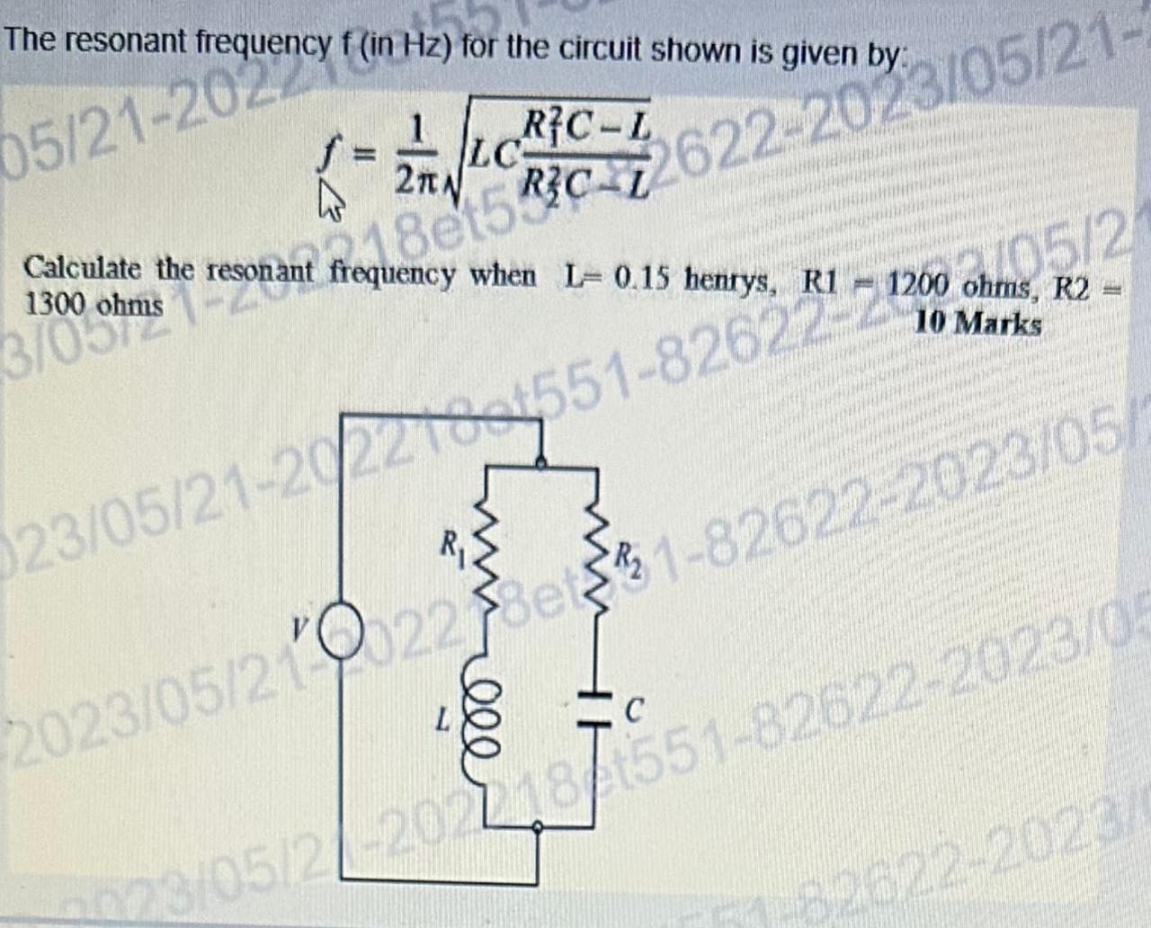 Solved The resonant frequency f (in Hz ) for the circuit | Chegg.com