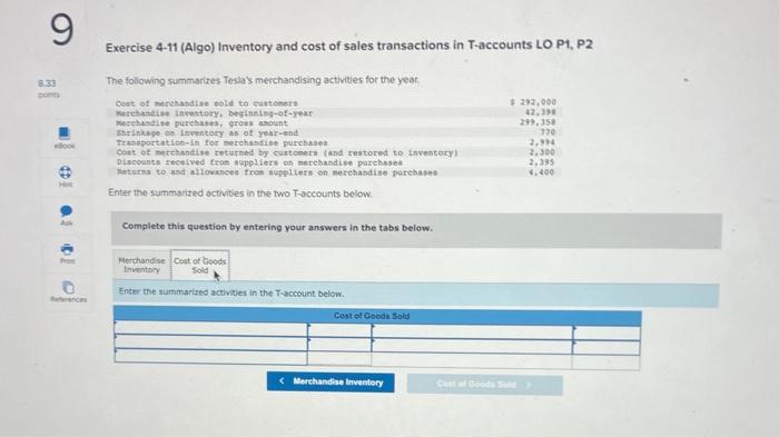 Solved Exercise 4-11 (Algo) Inventory and cost of sales | Chegg.com