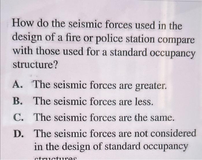 Solved How do the seismic forces used in the design of a | Chegg.com