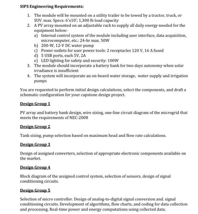 Solved SIPS Engineering Requirements: 1. The module will be | Chegg.com