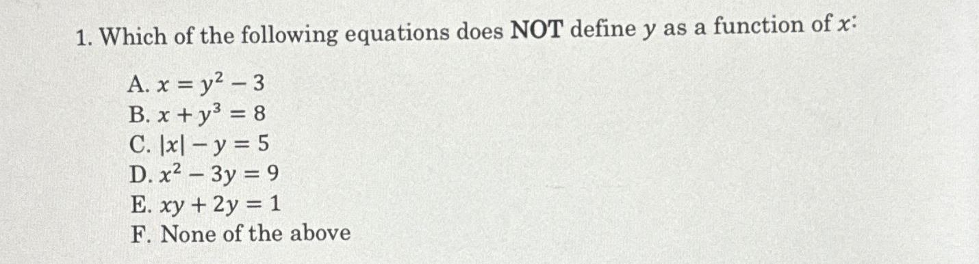 Solved Which of the following equations does NOT define y | Chegg.com
