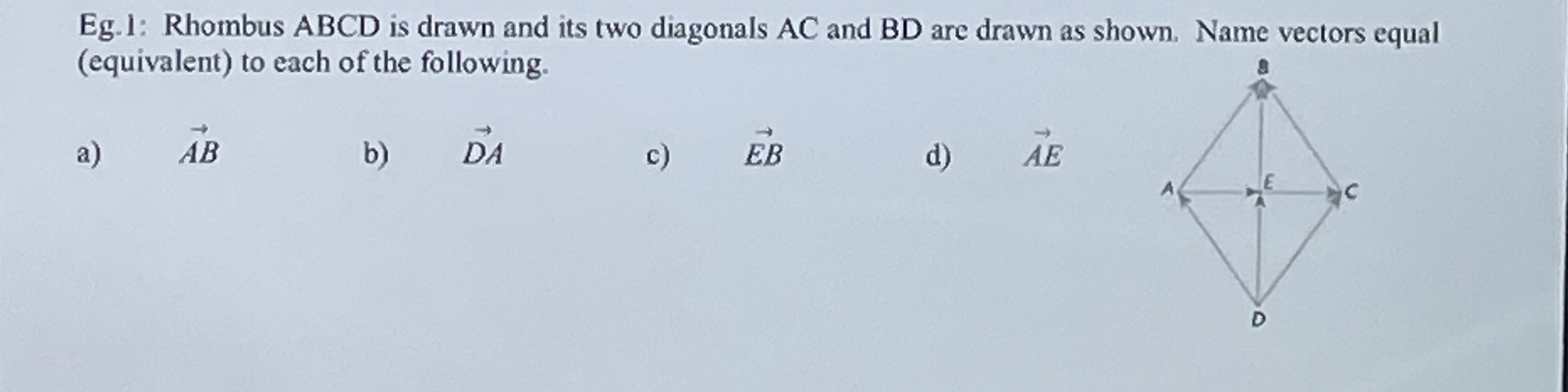 Solved Eg.1: Rhombus ABCD is drawn and its two diagonals AC | Chegg.com