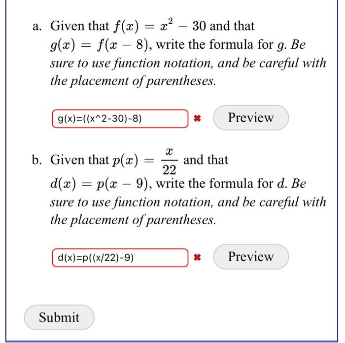Solved = 2 a. Given that f(x) = x² – 30 and that g(x) = f(x | Chegg.com