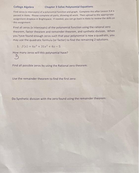 Solved College Algebra Chapter 3 Solve Polynomial Equations | Chegg.com