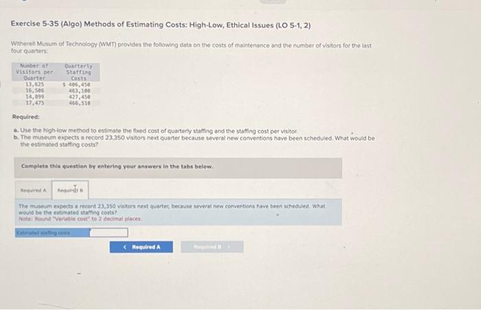 Solved Exercise 5-35 (Algo) Methods of Estimating Costs: | Chegg.com