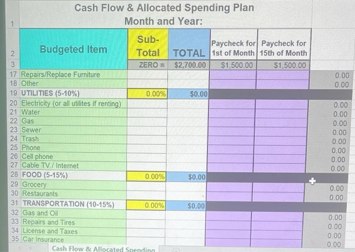 Cash Flow \& Allocated Spending PlanCash Flow \& | Chegg.com